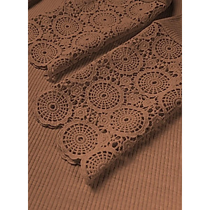 VICHYIE Womens Henley Long Sleeves Tunic Lace Tops V Neck Button Neck Casual Slim Fit Blouses Wrap Twist Cute Shirts Khaki Medium