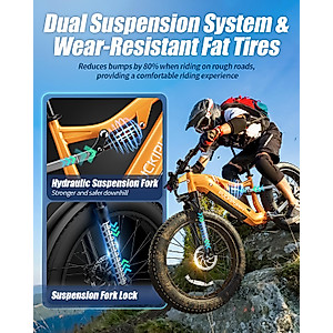 PUCKIPUPPY Electric Bike for Adults 1000W, 48V 20AH Battery Adult Electric Bicycles, 26" Fat Tire Full Suspension Ebike, 28MPH Mountain Beach E Bike, 7 Speed, 80Miles Range, UL Certified