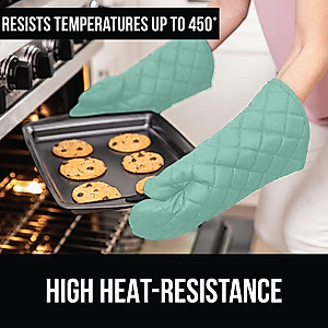 Gorilla Grip Cutting Board Set of 3 and Cotton Oven Mitts Set, Both in Mint Color, Cutting Boards are Reversible, Oven Mitts are 13 Inch Long, 2 Item Bundle