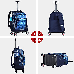 UNIKER Rolling Laptop Backpack, Softside Luggage with Spinner Wheels for Travel, Carry on Luggage Business Bag, College Student Computer Bookbag Trolley Suitcase for Men Women Blue
