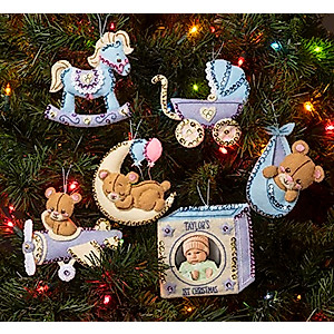 Bucilla Felt Applique 6 Piece Ornament Making Kit, Baby's First Christmas, Perfect for DIY Arts and Crafts, 89567E