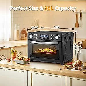 LifePlus Toaster Oven, 12-In-1 Convection Oven Countertop with Stainless Steel, 1700W Air Fryer Combo for Pizza Bread Grill, etc. 8 Gallon Capacity, Includes 6 Accessories