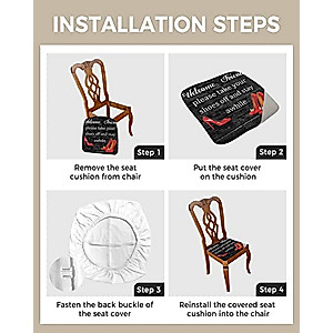 Seat Covers for Dining Room Chairs, Welcome Friend Red High Heels Black Retro Wood Grain Fitted Stretch Chair Seat Covers, Removable Washable Kitchen Dining Chair Slipcovers Protector Set