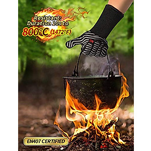 WEEDABEST Hot BBQ Gloves Heat Resistant Kitchen Oven Mitts Professional Long Heat Resistant Cooking Gloves for Grill,Grilling,Smoker,Barbeque,13.5 inch-Gray