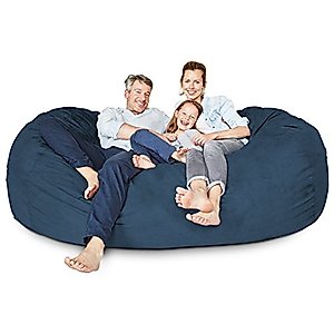Lumaland Luxurious 7ft Big Bean Bag Chair with Microsuede Cover - Ultra Soft, Foam Filled and Washable Bean Bag for Teens, Adults, Pets - Accessory for Dorm, Living Room, House - Navy Blue