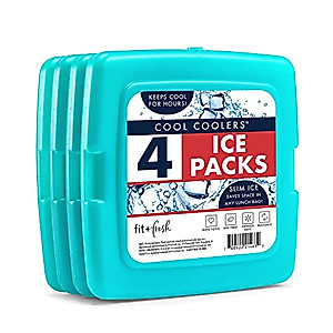 Cool Coolers by Fit + Fresh, Reusable & Long-Lasting Slim Ice Packs, Perfect Addition To Your Lunch Box, Camping Accessories, Insulated Lunch Bag, Beach Cooler Backpack & More, 4PK, Green