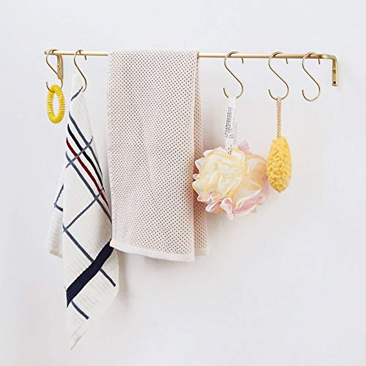 6 Pieces, Brass S Shaped Hooks, Gold Coat Clothes Towel Hangers, Kitchen Pots Pans Coffee Cups Rack Hooks