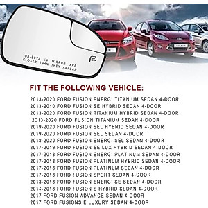 Right Passenger Side Heated Mirror Glass Replacement For 2013-2020 Ford Fusion Side Mirror - for Ford Fusion Passenger Side Mirror Convex Glass With Rear Holder, Replace DS7Z17K707B