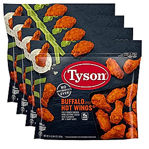 Tyson Fully Cooked Buffalo Style Bone-In Chicken Wings, with Flavorful Hot and Tangy Sauce - 15g Protein Per Serving - 4 Pack (64 oz Each) - Ready Set Gourmet Donate a Meal Program