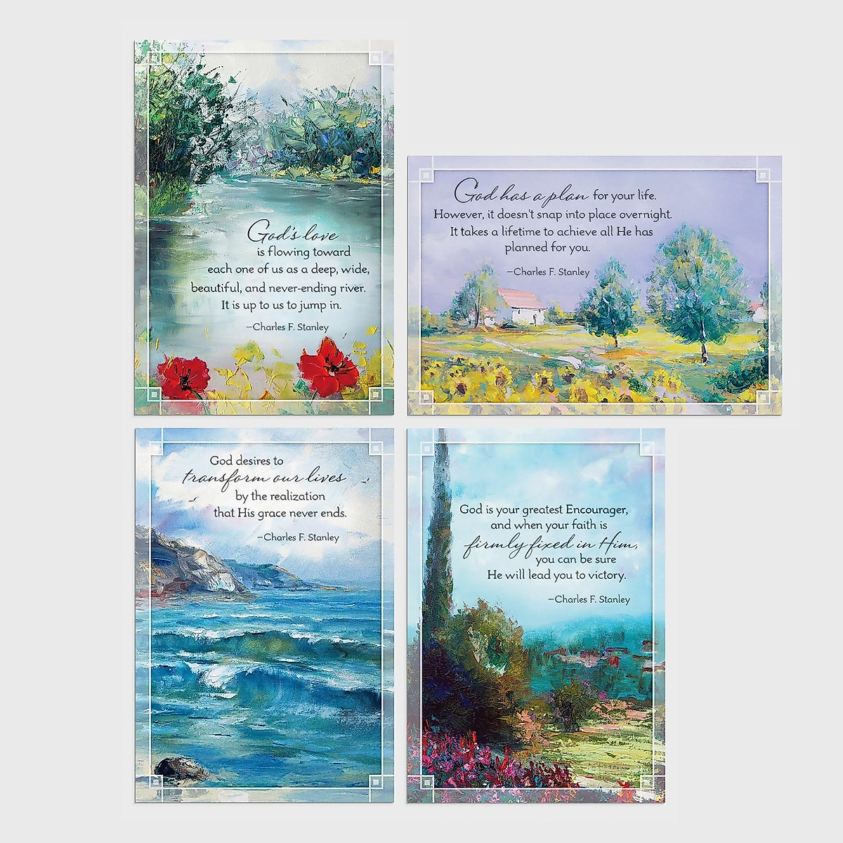 DaySpring - Encouragement - Charles F. Stanley - 4 Design Assortment with Scripture - 12 Encouragement Boxed Cards & Envelopes (70100)