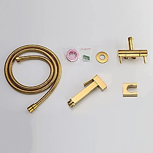 ZLOCYIVHE Handheld Toilet Bidet Sprayer Set Kit Toilet Bidet Sprayer Head Toilet Spray Gun Attachment Gold Brass Cold Water Double Handle with Hose Bidet Shower for Toilet,B,1 M(C,1 m)