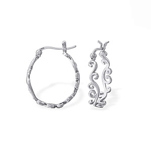 Boma Jewelry Sterling Silver Filigree Snap Down Closure Hoop Earrings