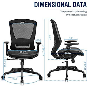 ELABEST Mesh Office Chair,Ergonomic Computer Desk Chair,Sturdy Task Chair- Adjustable Lumbar Support & Armrests,Tilt Function,Comfort Wide Seat,Swivel Home Office Chair (Black)