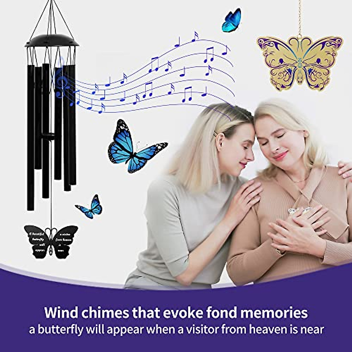 duplozigger Memorial Wind Chimes,Sympathy Wind Chimes,Wind Chimes for Loss of Loved one,Gifts in Memory of who Loss of Dad Mom Baby Brother Friends,Wind Chimes for Indoor and Outside,32 Inch