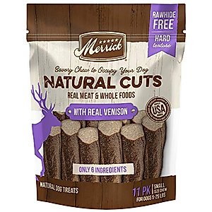 Merrick Natural Cuts Rawhide Free Dog Treats Filled Chew Made with Real Meat and Whole Foods, Venison, 0.56 pounds