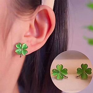 St. Patrick's Day Earrrings Green Clover Shamrock Earrring for Women Acrylic Dangle Stud Earrings Set 4Pairs