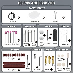 HARDELL Mini Cordless Rotary Tool 4V, 5-Speed Rotary Tool Kit with 86 Accessories, Power Rotary Tool for Cutting, Engraving, Sanding, Drilling, Polishing, Small Wood Carving tool or DIY Crafts(Black)