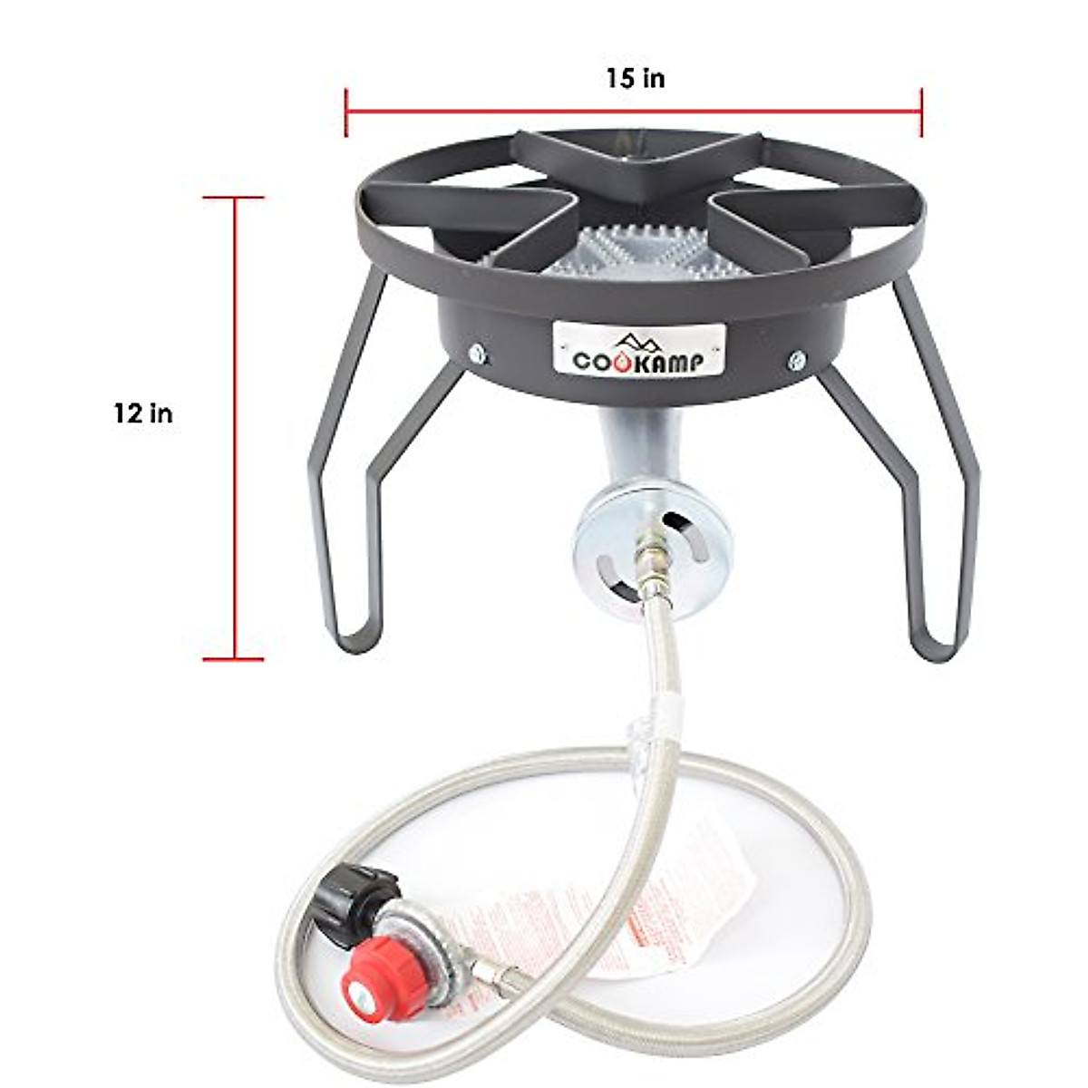 COOKAMP High Pressure Banjo Single Burner Outdoor Propane Burner Gas Stove with 0-20 PSI Adjustable Regulator and Steel Braided Hose SA1150