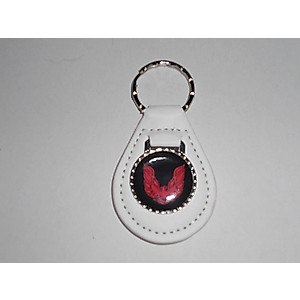 FIREBIRD OR TRANS-AM RED BIRD LOGO LEATHER KEYCHAIN - WHITE