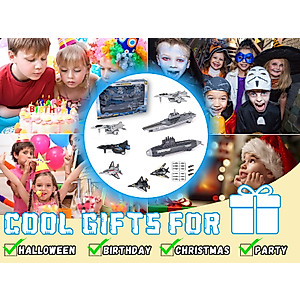 Crelloci Aircraft Carrier Military Naval Ship Toy Play Set with Small Scale Model Planes Fighter Jets, Battleship and Supply Ship for Kids Boy Girl Age 5+ Party Favors Gifts