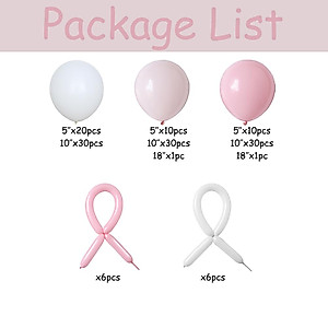 Pink Balloon Arch Kit 144PCS Pink and White Balloon Garland with Bowtie Long Balloon for Pastel Pink Bow Princess Bridal Shower Engagement Bachelorette Birthday Party Decorations