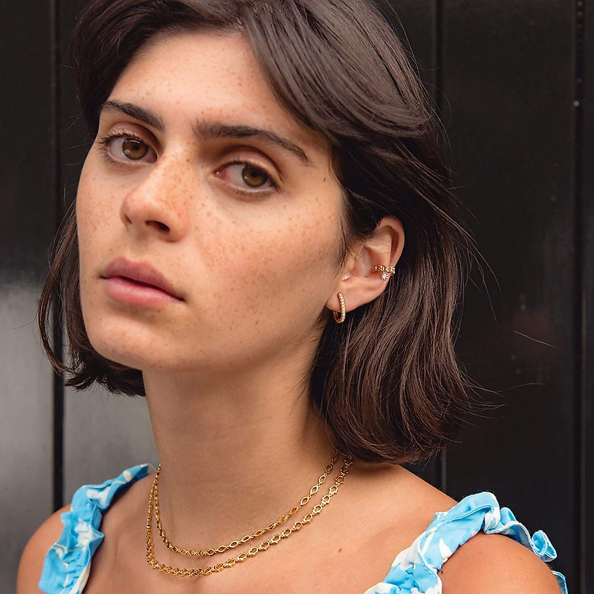 MEVECCO Gold Oval Hoop Earrings for Women 18K Gold Plated Hoop Earrings Cute CZ Oval Handmade Hoop Earrings for Her Minimalist Everyday Jewelry