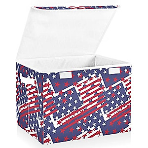 Patriotic Storage Bins for Closet, Collapsible Storage Baskets with Lids and Handles for Shelves Closet Home Decor
