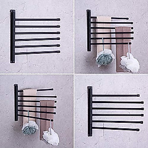 GERZWY Bathroom Swing Arm Towel Bars Wall Mount Bath Towel Rack with 6 Arms Hanger Towel Holder Organizer SUS 304 Stainless Steel Matte Black HYG06-BK