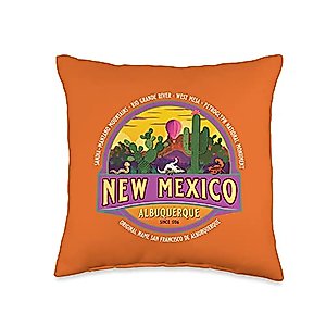 Albuquerque New Mexico Souvenirs & Gifts KAEDAM Albuquerque New Mexico USA Balloons Desert Vacation Souvenir Throw Pillow, 16x16, Multicolor