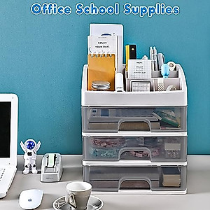 4 Tire Desk Drawer Organizer,3 Drawer Desktop Plastic Storage Drawers,Clear Desk Organizer with Sliding Drawer,Desktop Organization for Office School Home, Makeup Supplies,Transparent Gray