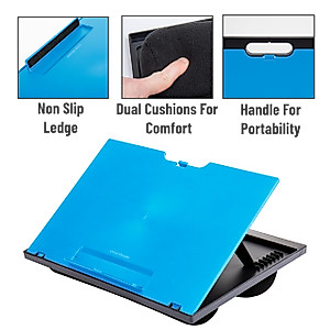 Mind Reader Lap Desk Laptop Stand, Bed Tray, Collapsible, Cushion, Portable, Dorm, Plastic, 14.75" L x 11" W x 7.3" H, Blue