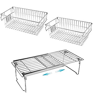 Large Stackable Wire Baskets for Pantry Organization, Expandable Cabinet Shelf Organizer