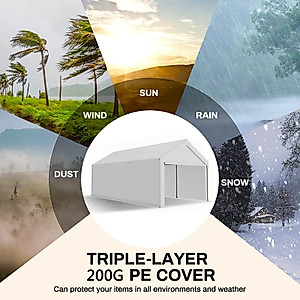 Outdoor Carport 10x20ft Heavy Duty Car Tent, Portable Garage Canopy Storage Shed, Car Shelter with Detachable Side Walls&Doors, All-Season Tarp for Car and Boat D White