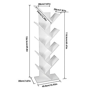 Function Home Tree Bookshelf, 9 Shelf Small Geometric Bookcase, Free Standing Book Shelves, Unique Wood Storage Rack for CDs/Books Utility Organizer Shelves for Living Room, Bedroom, Home Office,White