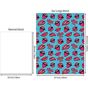 CAMKUZON Reversible Wrapping Paper for Valentine's Day, Birthday, Wedding, Holiday - 3 Large Sheets Red Lip with KISS ME and Heart Design Gift Wrap - 27 Inch X 39.4 Inch Per Sheet