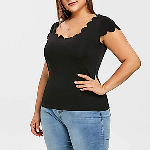 Women's Short Sleeve Shirt,Casual Round-Neck Blouse Flowy Loose Tank Tops Solid Color Tunic Plain Summer Plus Size Tee Black