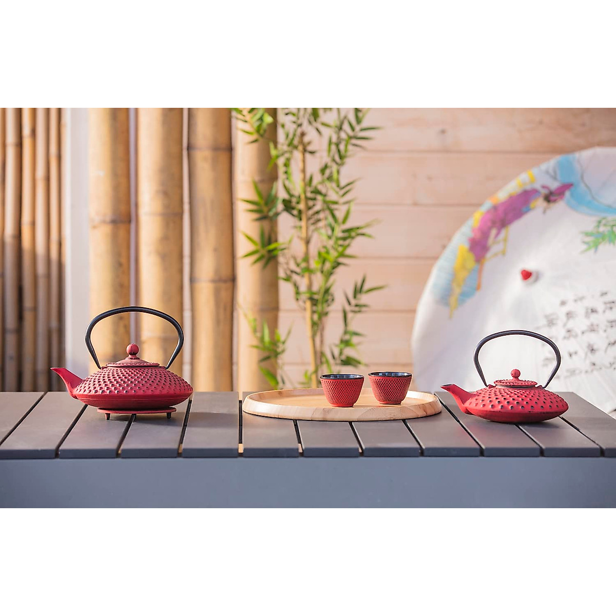 bredemeijer Cast Iron Tea Cups Red XILIN Set of 2