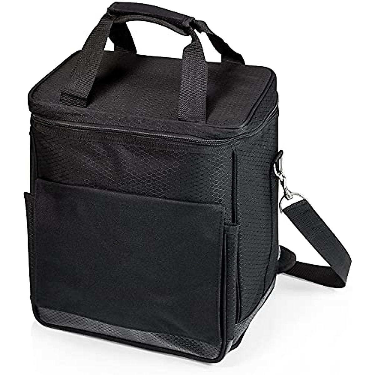 PICNIC TIME Cellar 6-Bottle Wine Carrier & Cooler Tote, Insulated Padded Wine Cooler Bag for Travel, Portable Water-Resistant Wine Bag, (Black with Gray Accents)