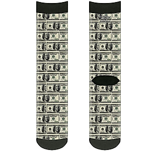 Buckle Down mens Buckle-down Socks 100 Dollar Bills Crew Backpacks, Multicolor, Crew US
