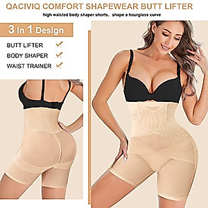 QACIVIQ Tummy Control Shapewear Panties for Women High Waist Trainer Butt Lifter Seamless Body Shaper Slip Shorts Underwear Beige