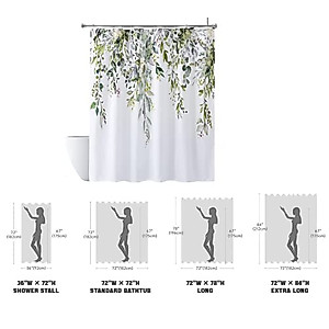 Nuseiis Sage Green Eucalyptus Shower Curtain, Watercolor Plant Leaves Shower Curtain with 12 Hooks, Decorative Botanical Shower Curtain 72 x 72 Inch