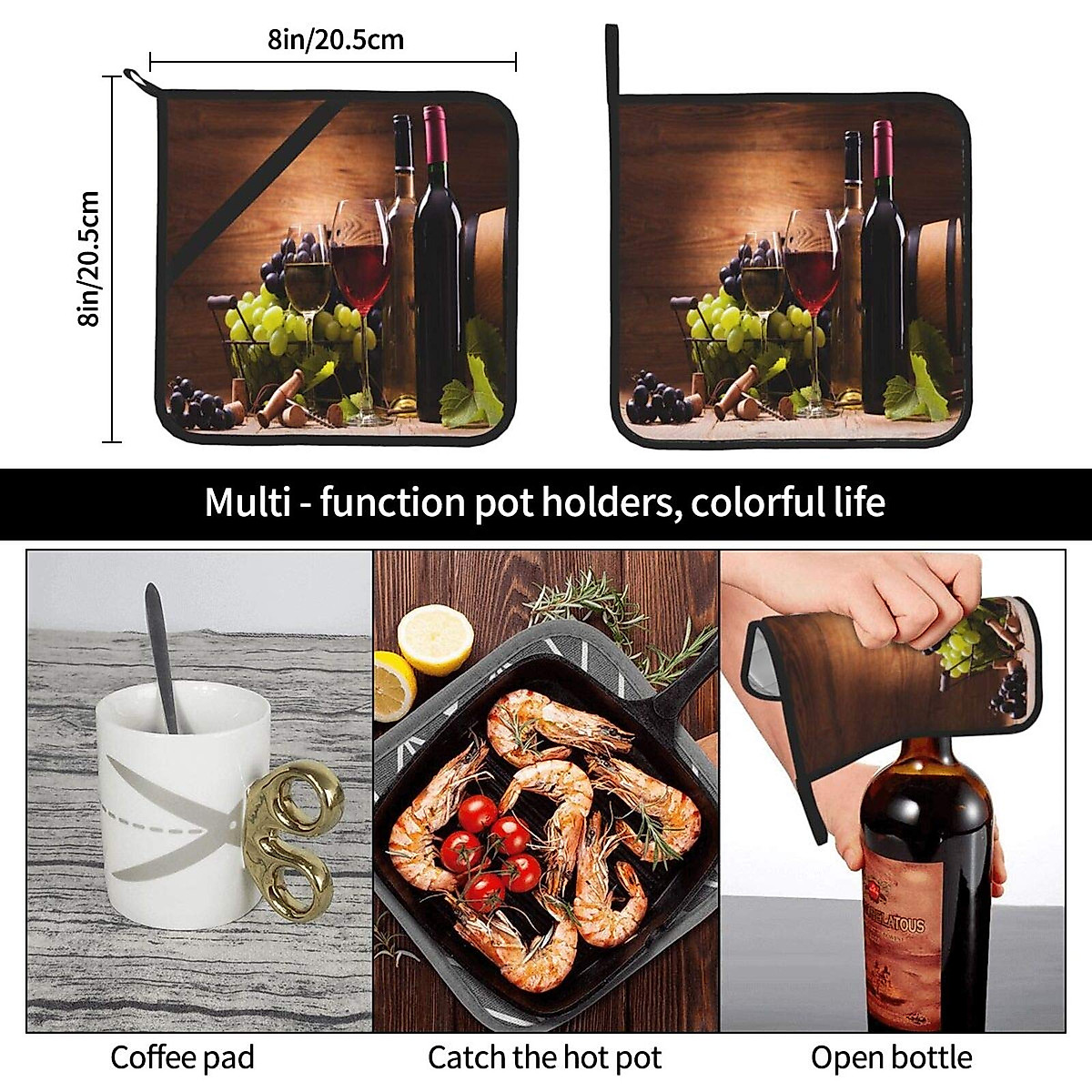 Mount Hour Potholders, Vintage Grapes Baking Pot Holder for Cooking BBQ, 2-Piece Set