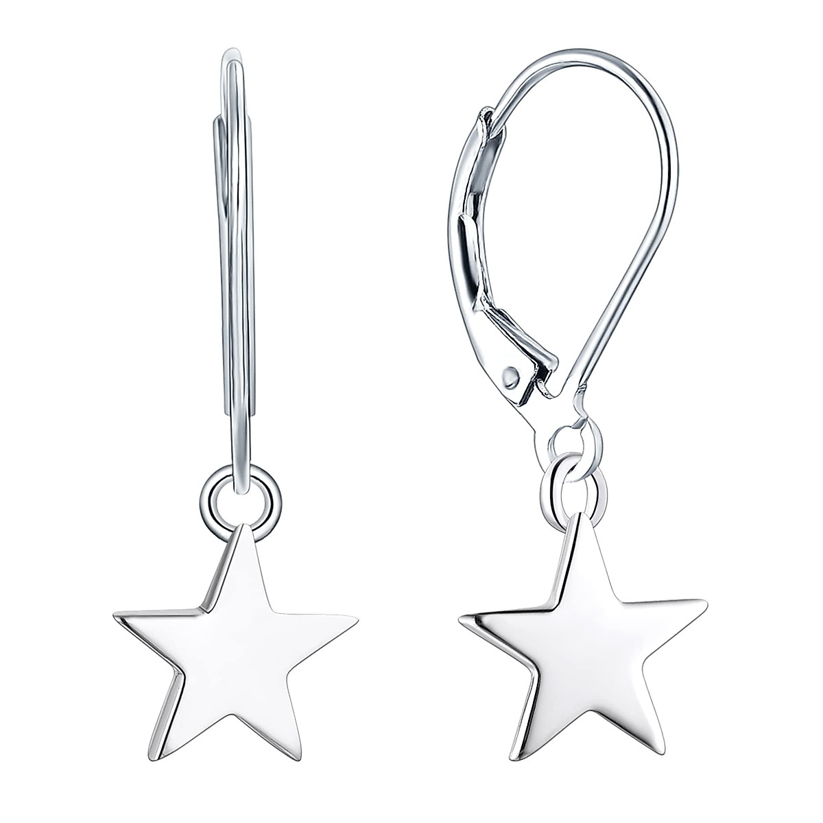 YL Star Earrings Sterling Silver Polished Dangle Drop Earrings Leverback Jewelry for Women