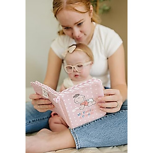 My First Photo Album for Baby - Baby Girl on Soft Fabric Cover in Pink, Holds 15 Photos, Wipeable Pages, Baby Safe Mirror - Baby's First Photo Album by Genius Baby Toys
