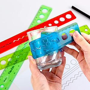 KINBOM 4Pcs 12 Inch Color Flexible Rulers,Soft Bendable Plastic Transparent Rulers,Shatterproof Clear Rulers,Safety Kids School Supplies,Suitable for School, House and Office