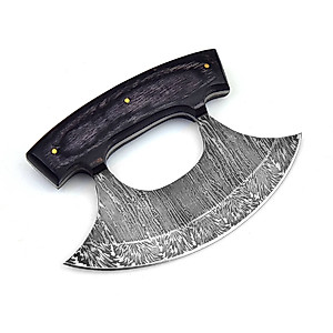 Traditional Handmade Ulu Knife of Damascus Steel - Best Alaskan Ulu Knife With leather Sheath - Multi-Purpose Mezzaluna Ulu Knife, Pizza Cutter Rocker Knife, Skinning knife, Chopping knife or Hunting knife, EC-5501
