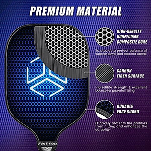 Pickleball Paddles Set of 2, USAPA Approved Carbon Fiber Pickleball Paddle with Enhanced Honeycomb Core and Anti-Slip Cushioned Grip, Fritton Pickleball Set for Beginners to Advanced Players