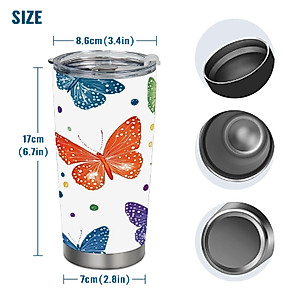 QWEUIOP 20oz Insulated Travel Coffee Mug Retro Butterfly Pattern Stainless Steel Tumbler with Lid Double Wall Vacuum Coffee Cup For Hot and Cold Drinks14029