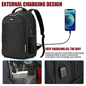 Anti-Theft Travel Laptop Backpack - 15.6 Inch Water Repellent Work Bookbag with USB Charging Port - Durable College School Casual Daypack Fits 15.6 Inch Laptop for Men/Women Black