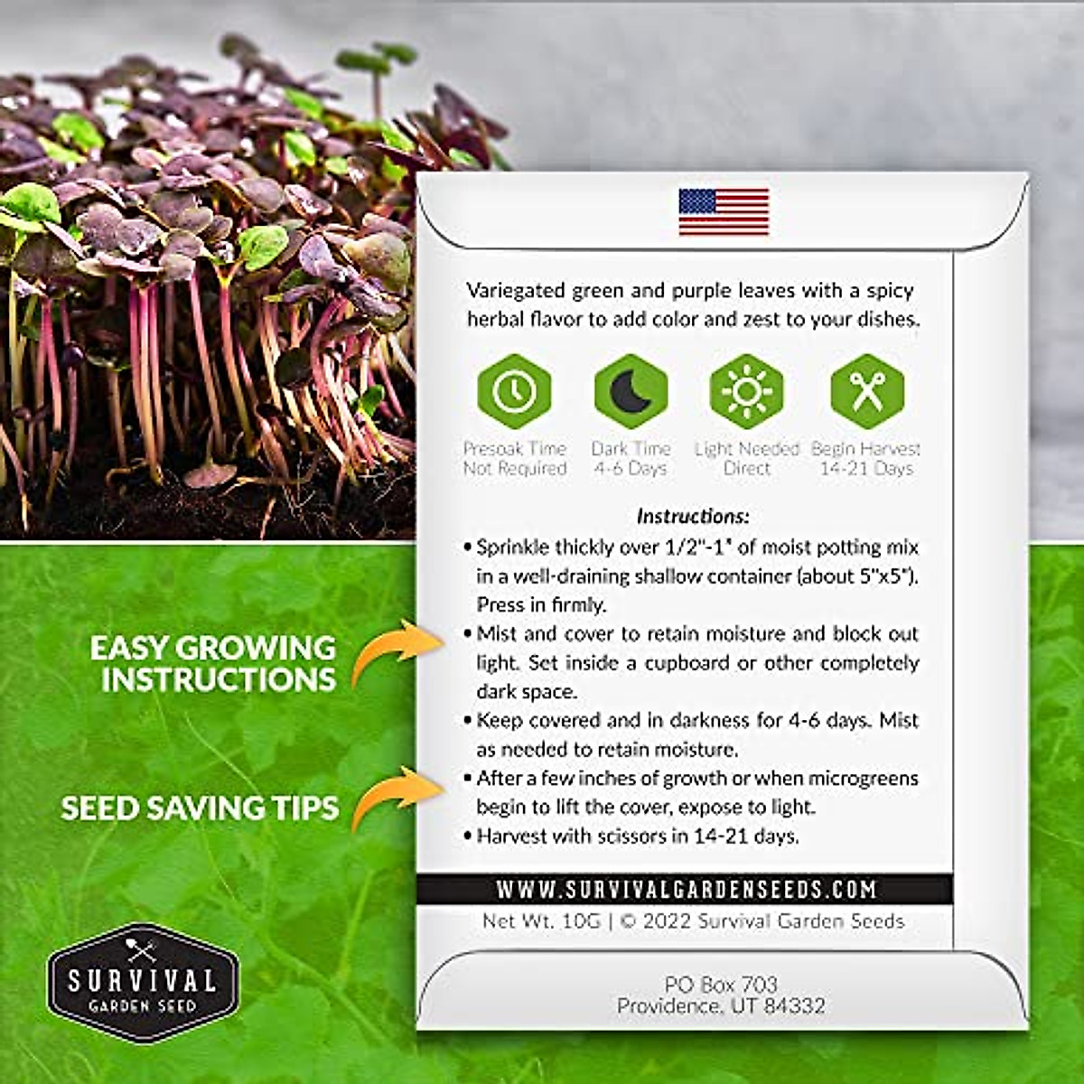 Survival Garden Seeds Opal Basil Microgreens for Sprouting and Growing - Seed to Sprout Green Leafy Micro Vegetable Plants Indoors - Grow Your Own Mini Windowsill Garden - Non-GMO Heirloom Variety